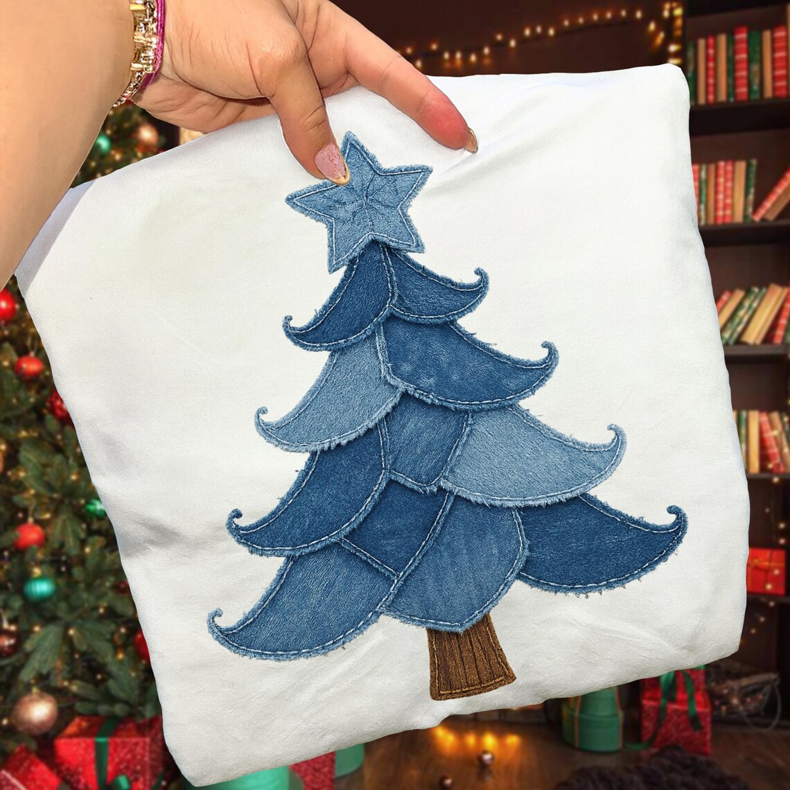 Denim Patchwork Christmas Tree Png, Rustic Country Xmas Tree Clipart ...