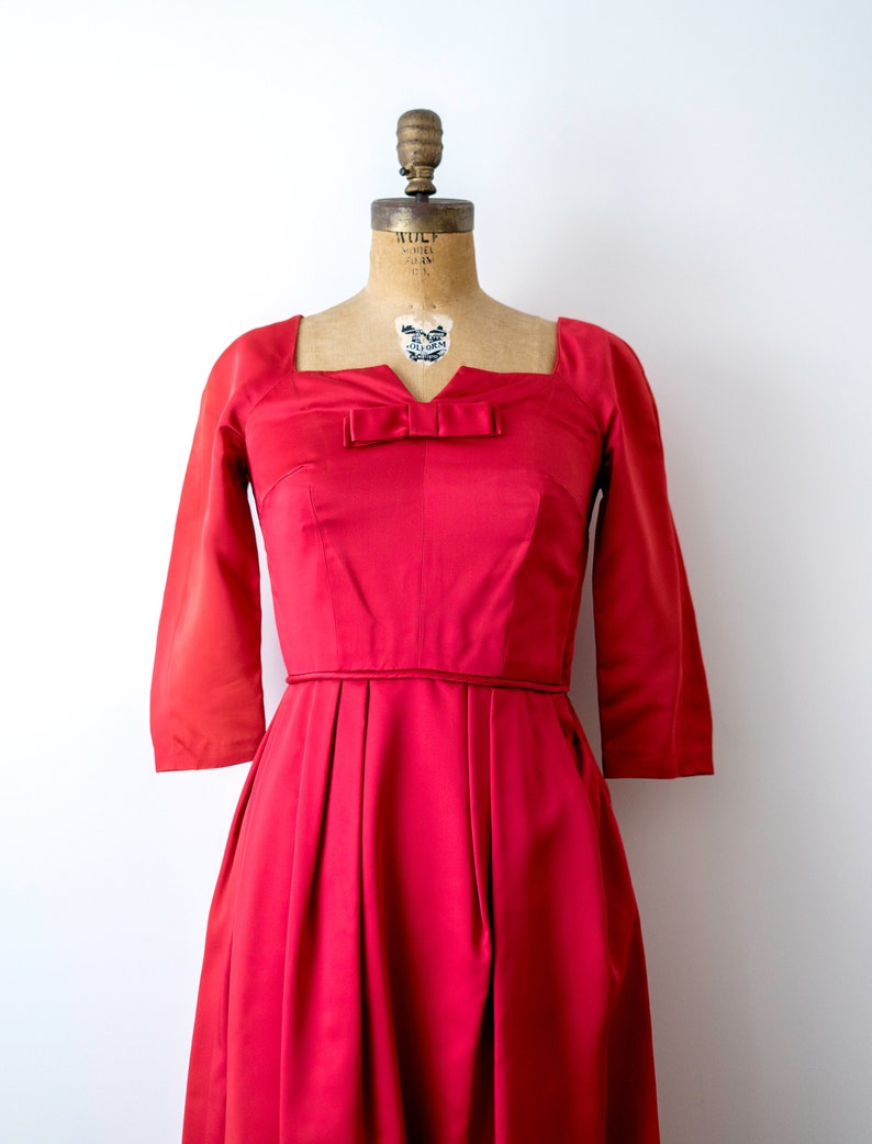 1960 Red Cocktail Dress. Vintage 60's Satin Dress. Scarlet Red Pinup ...
