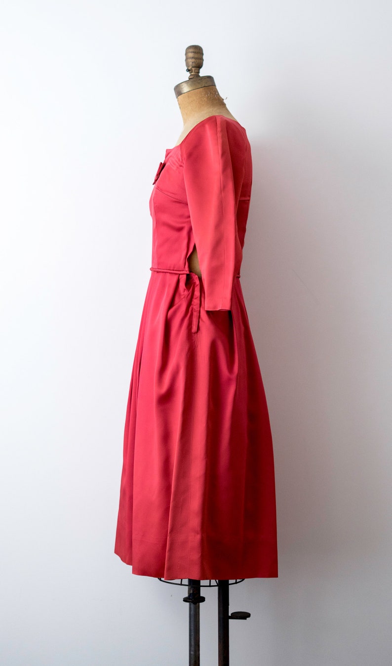 1960 Red Cocktail Dress. Vintage 60's Satin Dress. Scarlet Red Pinup ...