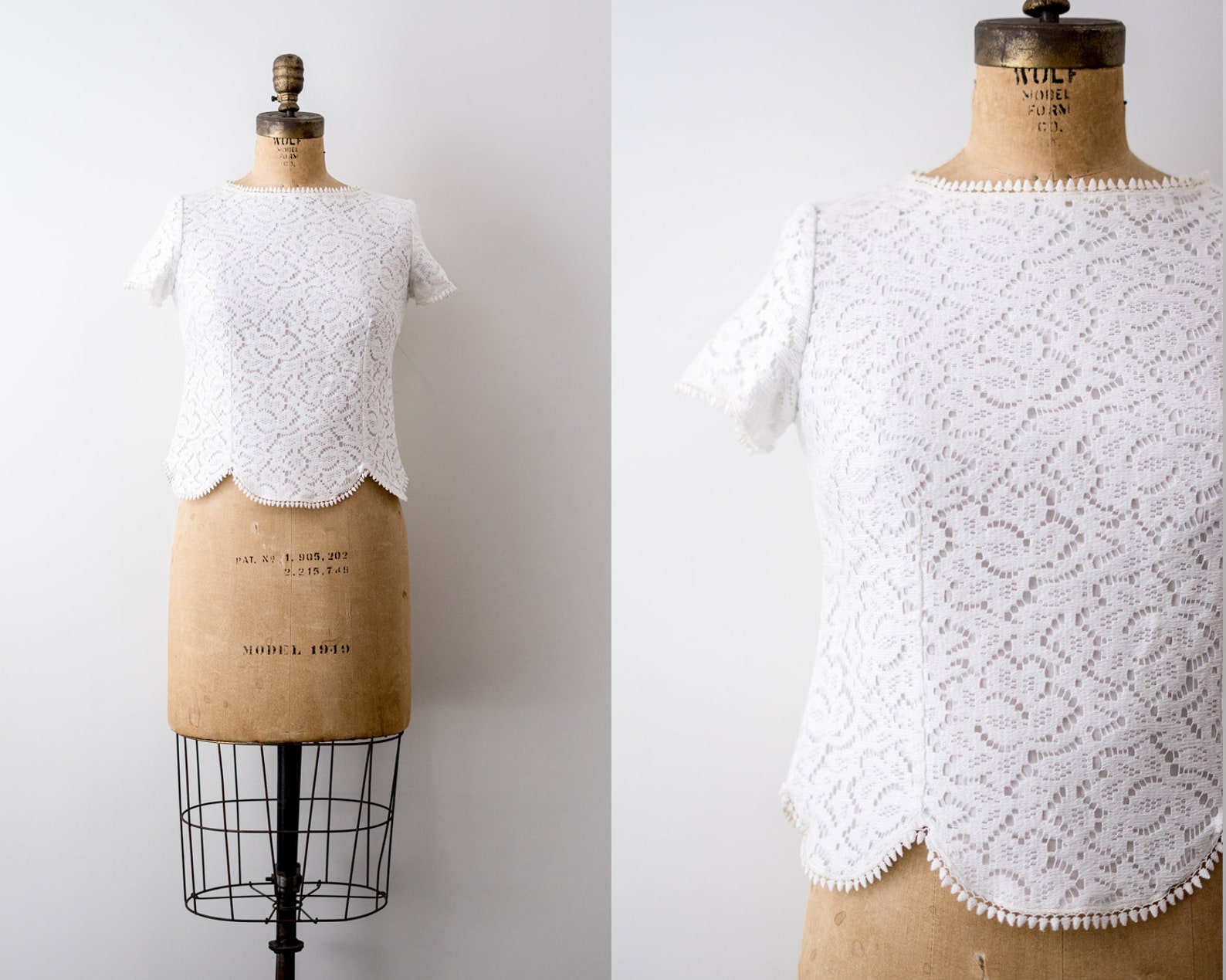 60 White Lace Blouse. Vintage 1960s Top. Scalloped. Floral. - Etsy