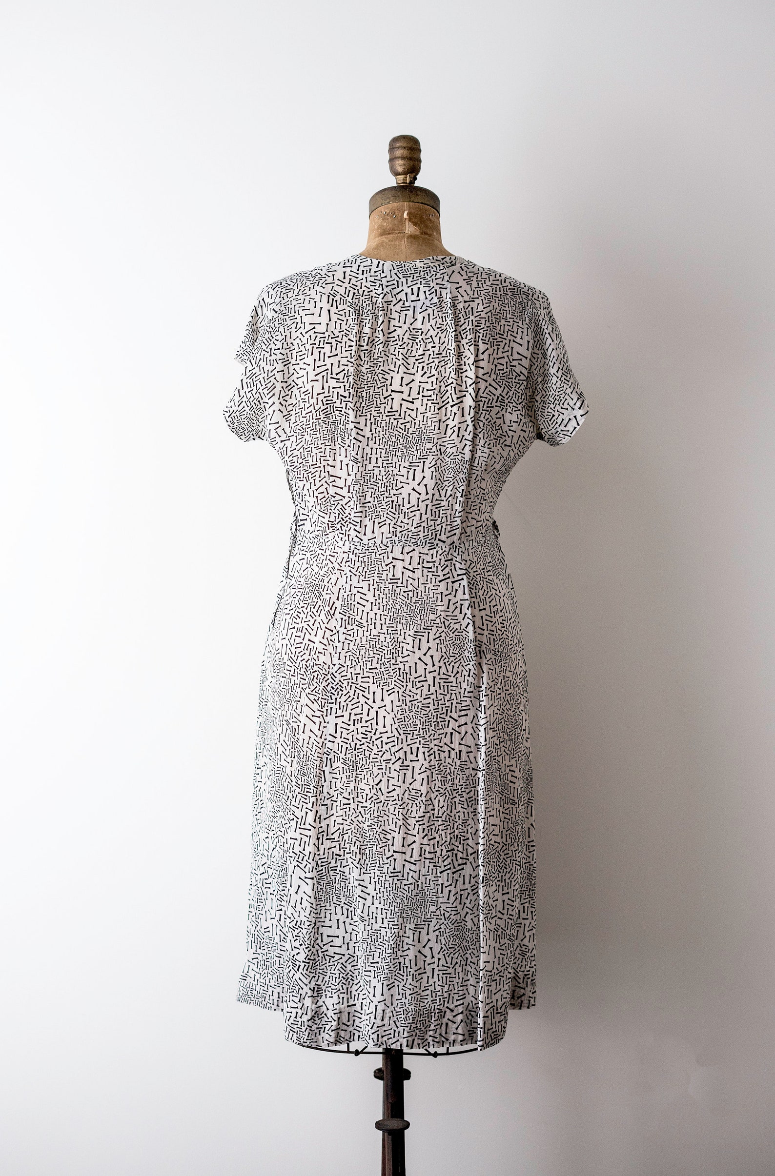 40's Print Dress. Vintage 1940 Silk Dress. Black & White Checked ...