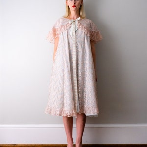 60's Blue and Pink Pastel Robe. 1960's Vintage Lace Robe. Ruffled ...