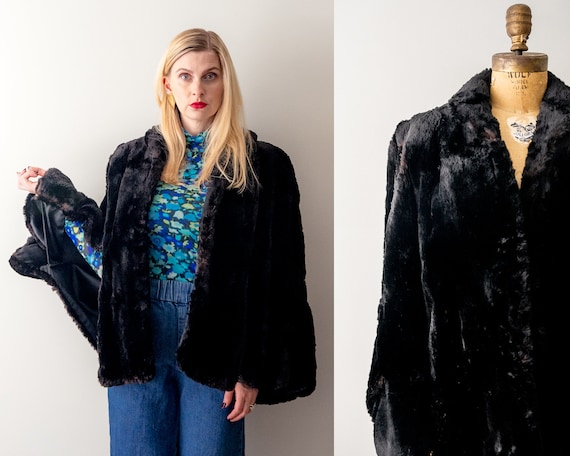1940's black fur cape. vintage 40 sheared fur coat. b… - Gem