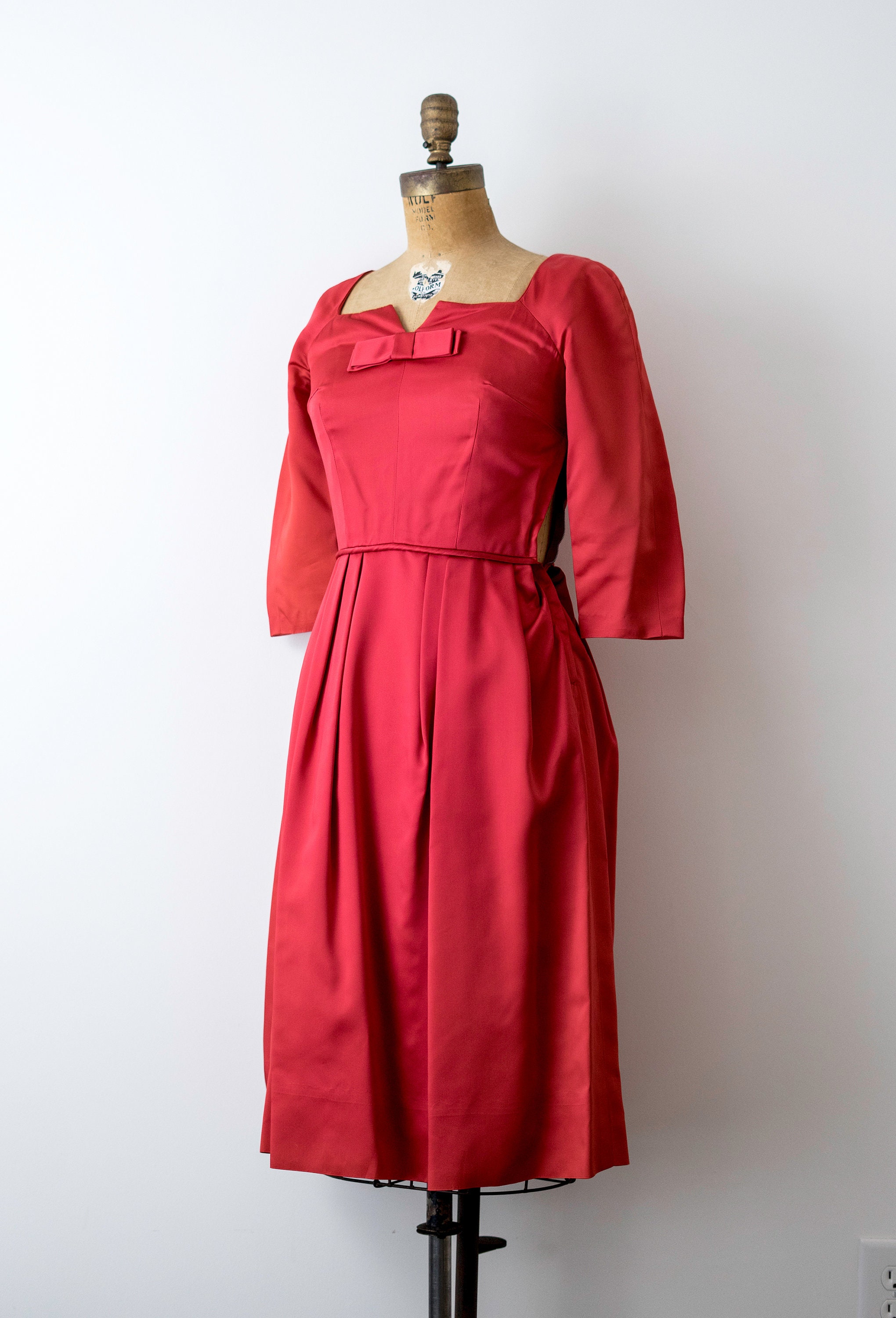 1960 Red Cocktail Dress. Vintage 60's Satin Dress. Scarlet Red Pinup ...