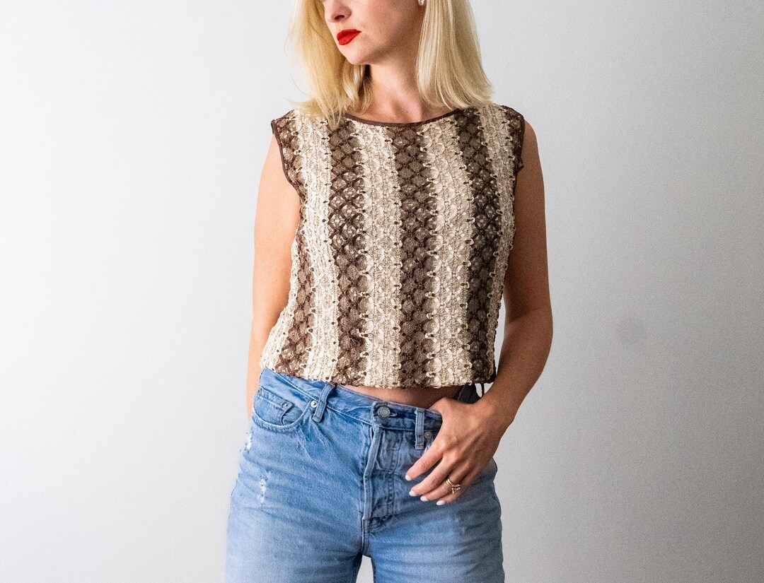 Vintage 1960's Striped Lace Shirt. Brown and Cream Top. 60's Crop Top ...