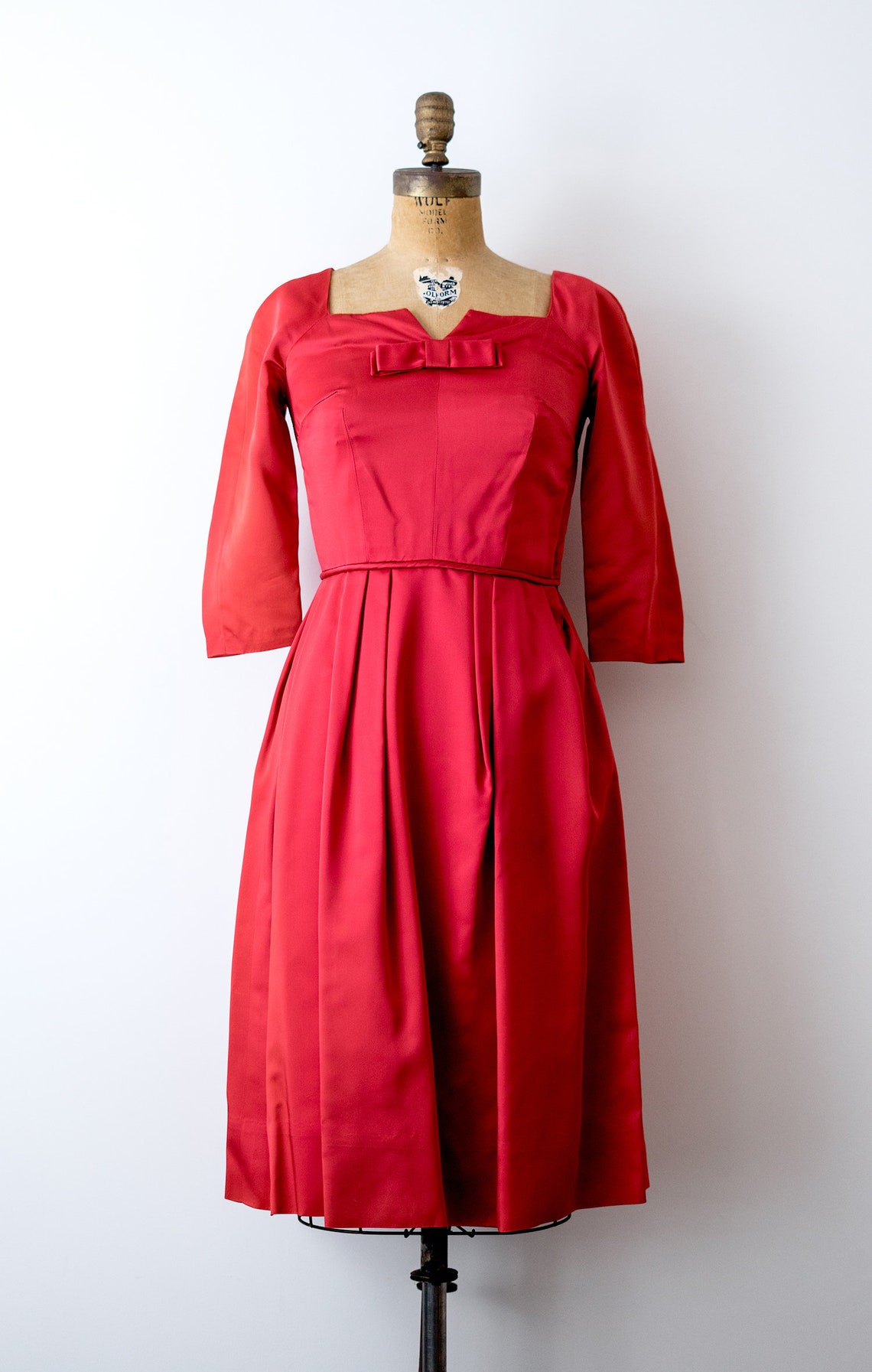 1960 Red Cocktail Dress. Vintage 60's Satin Dress. Scarlet Red Pinup ...