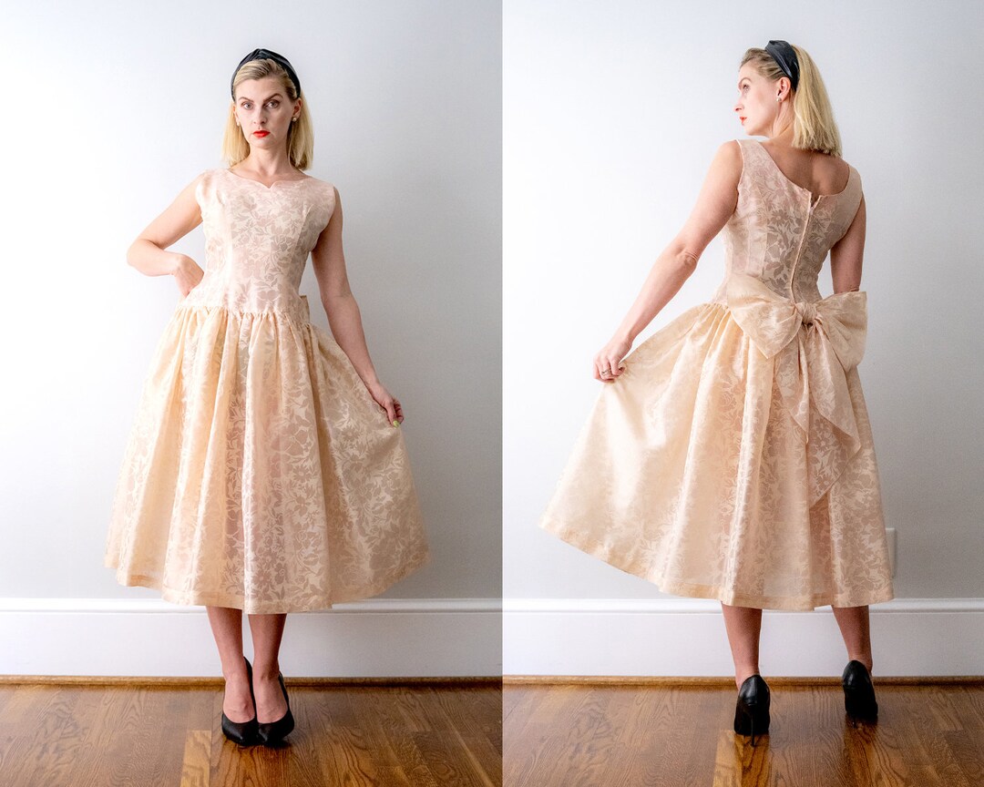 Vintage 50's Blush Party Dress. 1950's Big Bow Dress. Pale Peach ...
