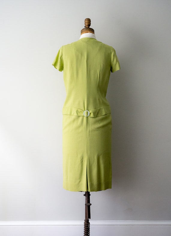 1960s green linen dress with flowers. 60s chartreuse … - Gem