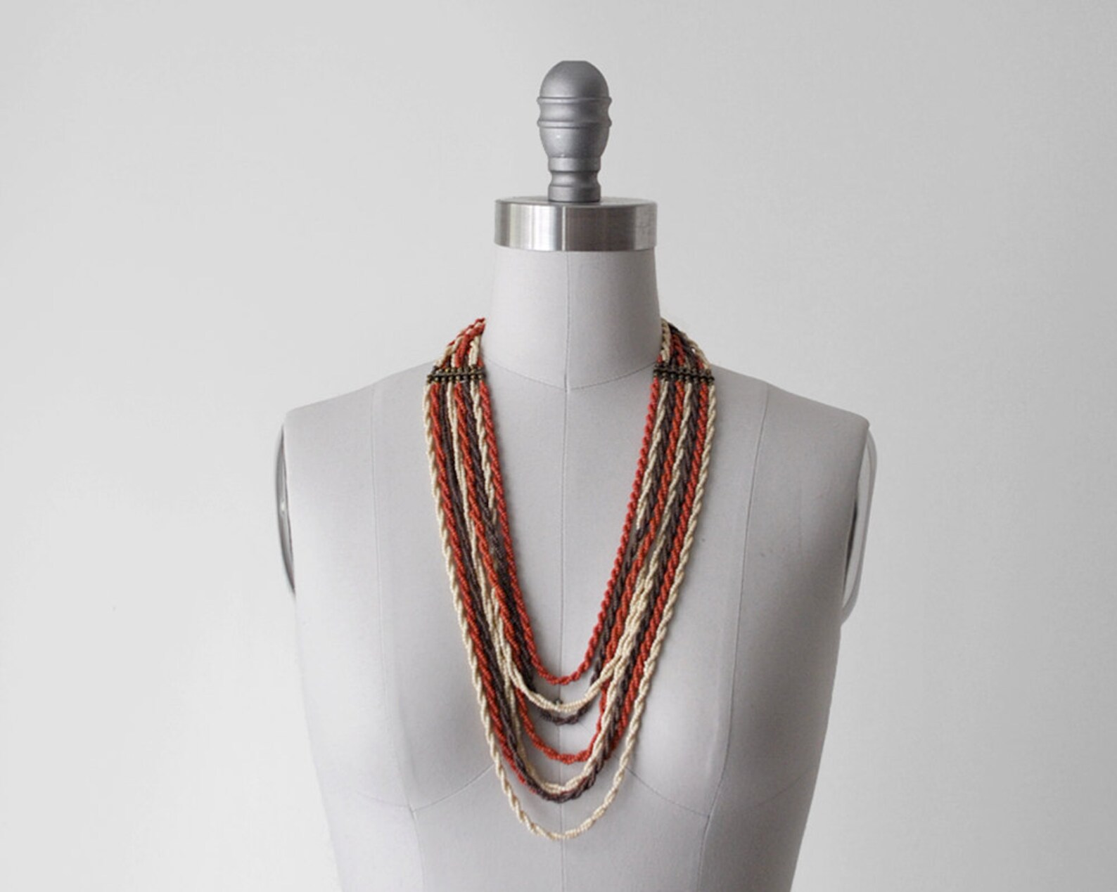 70's Beaded Necklace. 1970's Orange Necklace. Cream, Brown. Strand ...