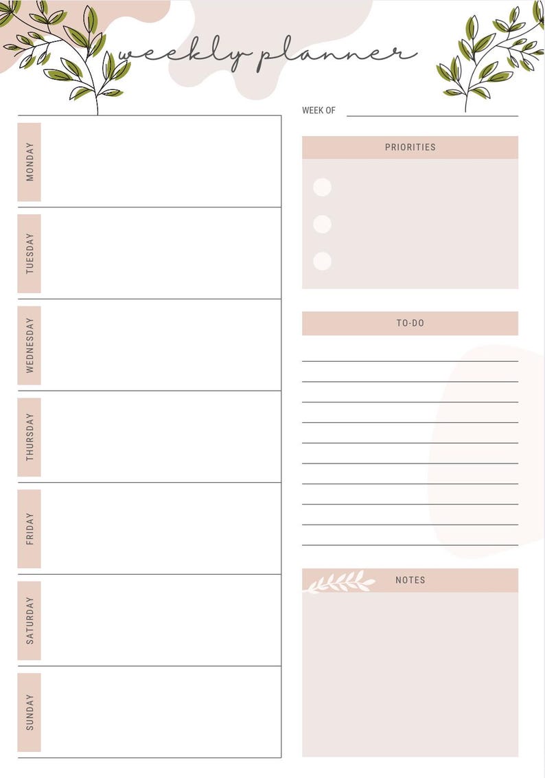 Weekly Planner With Notes and To-do List - Etsy