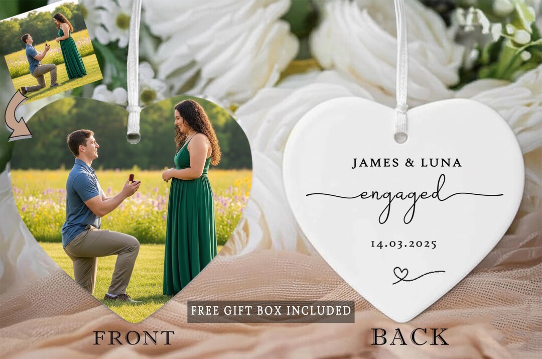 Custom Engagement Double Side Couple Photo Ornament, Heart Shape ...