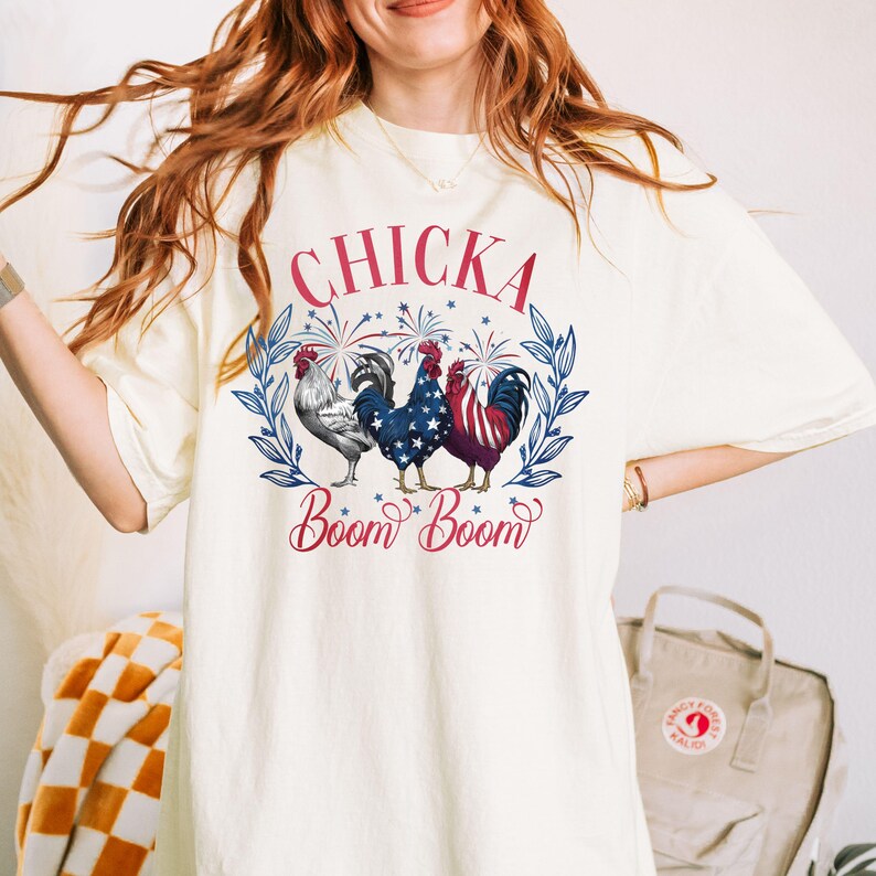 Chicka Boom Boom Shirt – Patriotic Rooster T-shirt, Funny Farmer 4th of ...