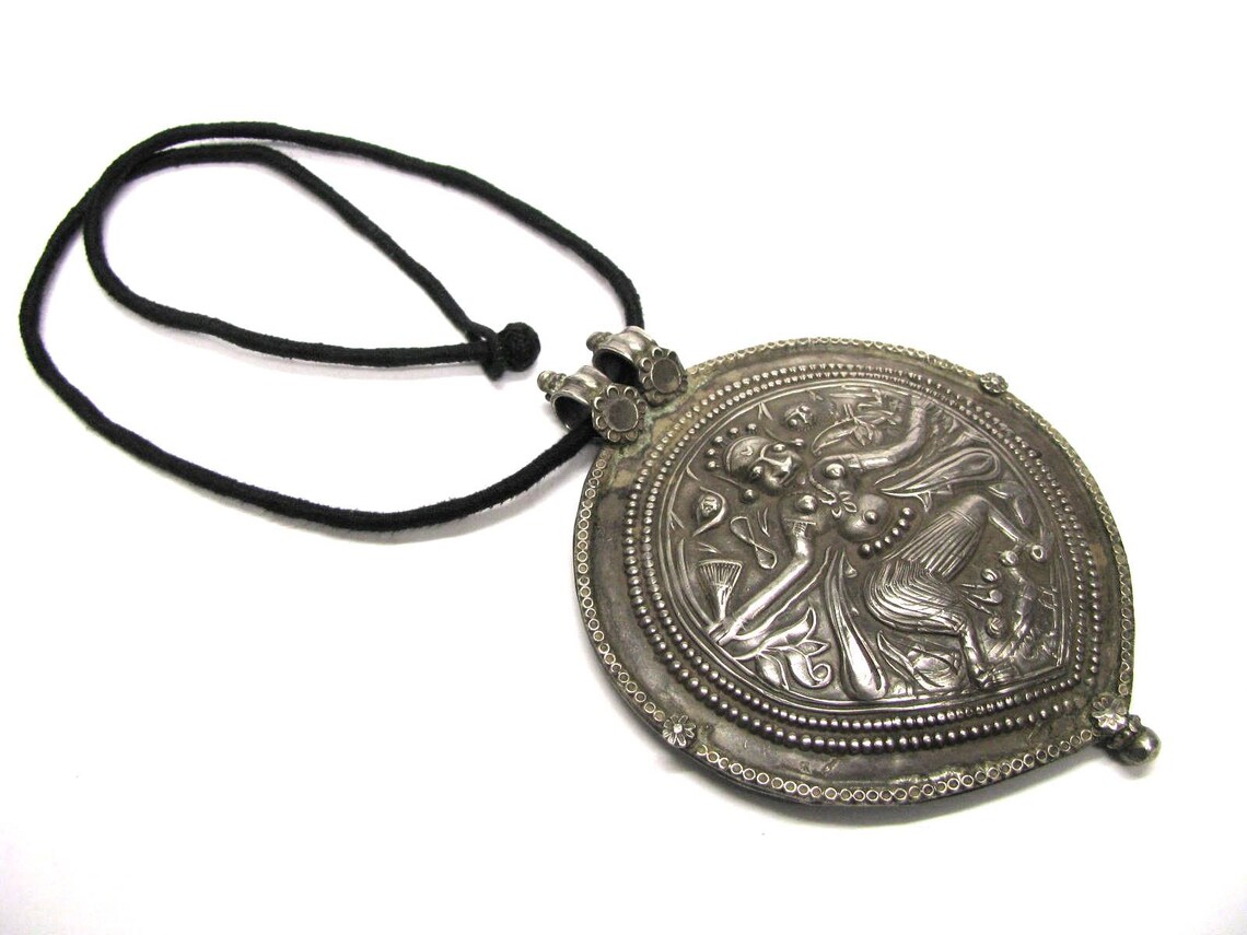 Indian Amulet Pendant, EXTRA LARGE, Antique Indian Amulet, Silver Hindu ...