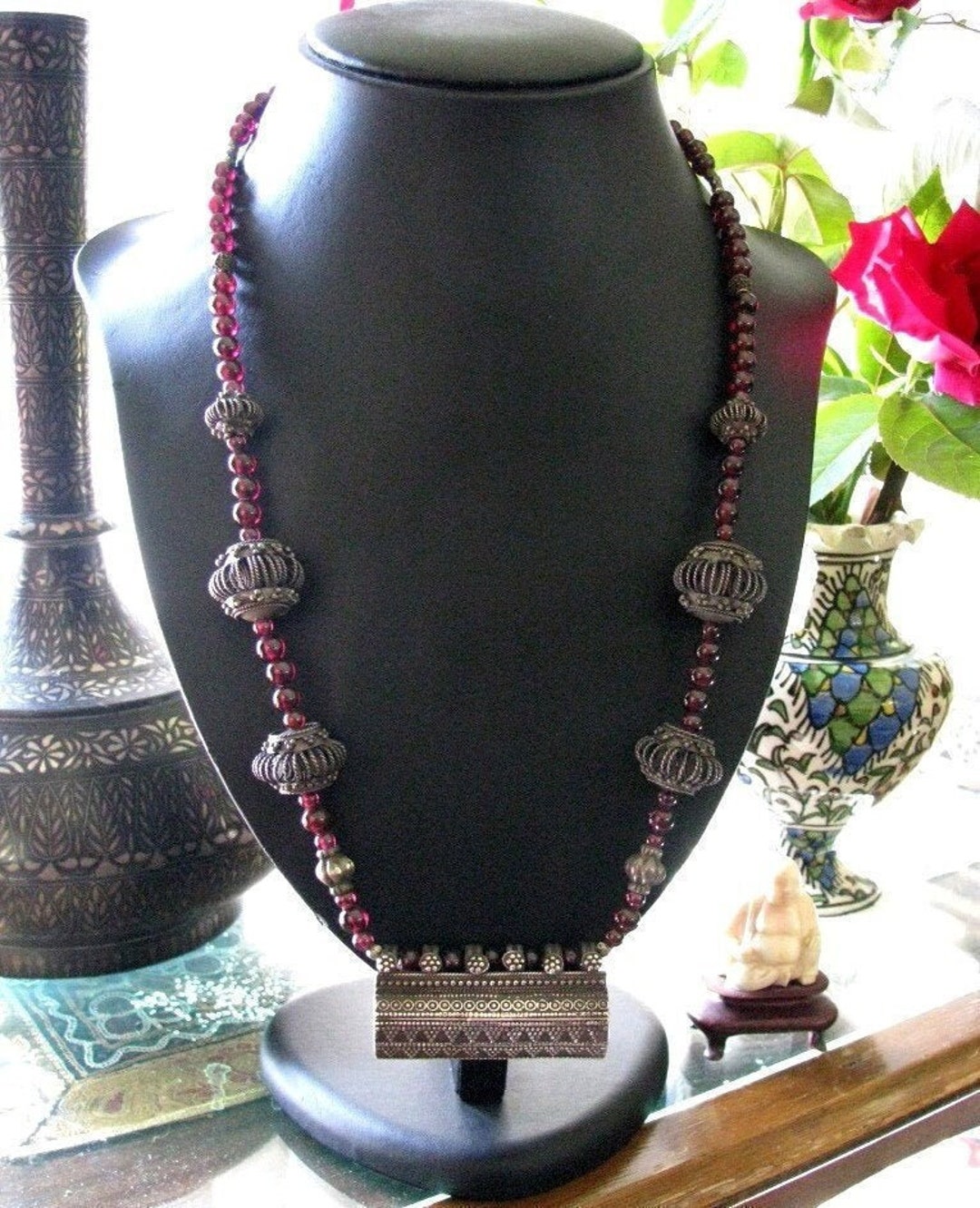 Indian Prayer Box, Silver Sri Lanka Beadsnecklace, Garnet Beads - Etsy