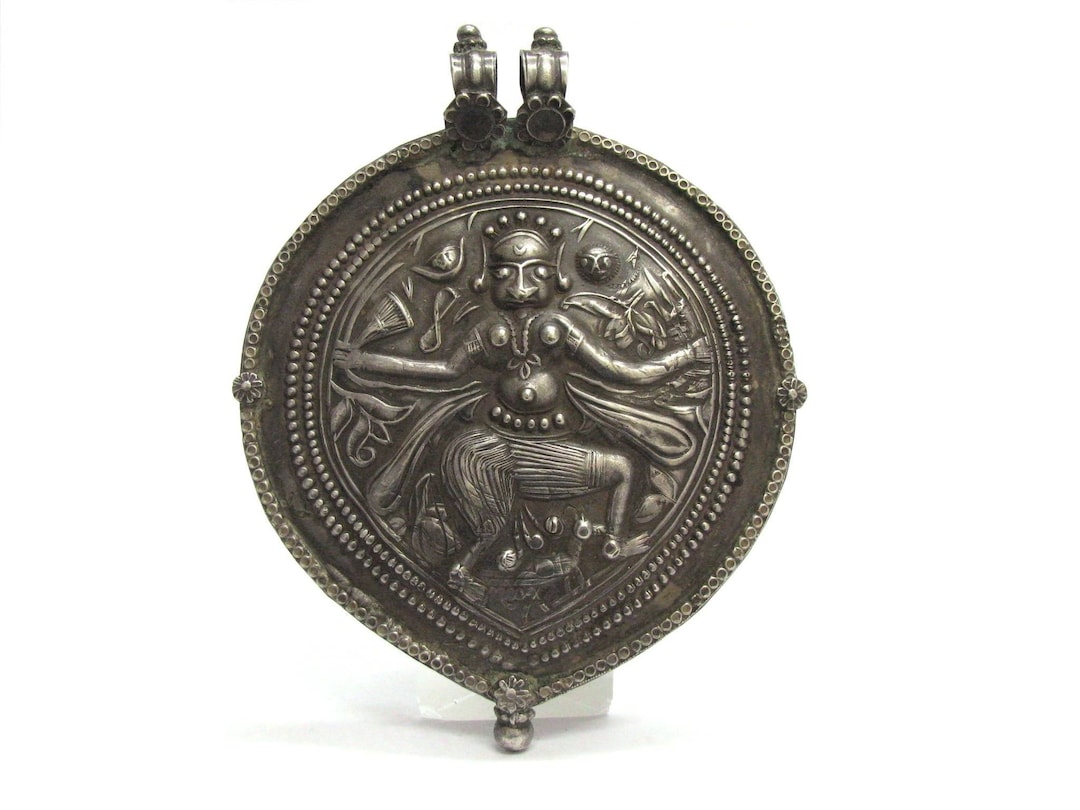 Indian Amulet Pendant, EXTRA LARGE, Antique Indian Amulet, Silver Hindu ...