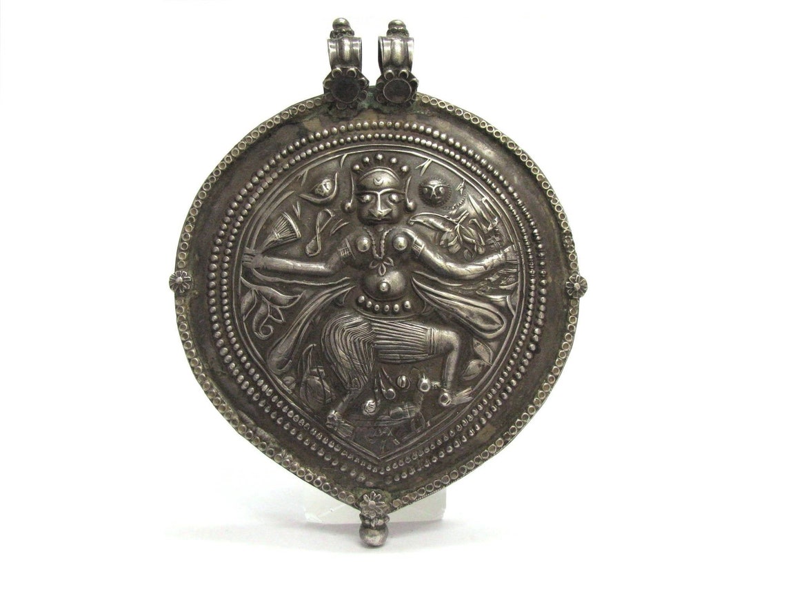 Indian Amulet Pendant, EXTRA LARGE, Antique Indian Amulet, Silver Hindu ...