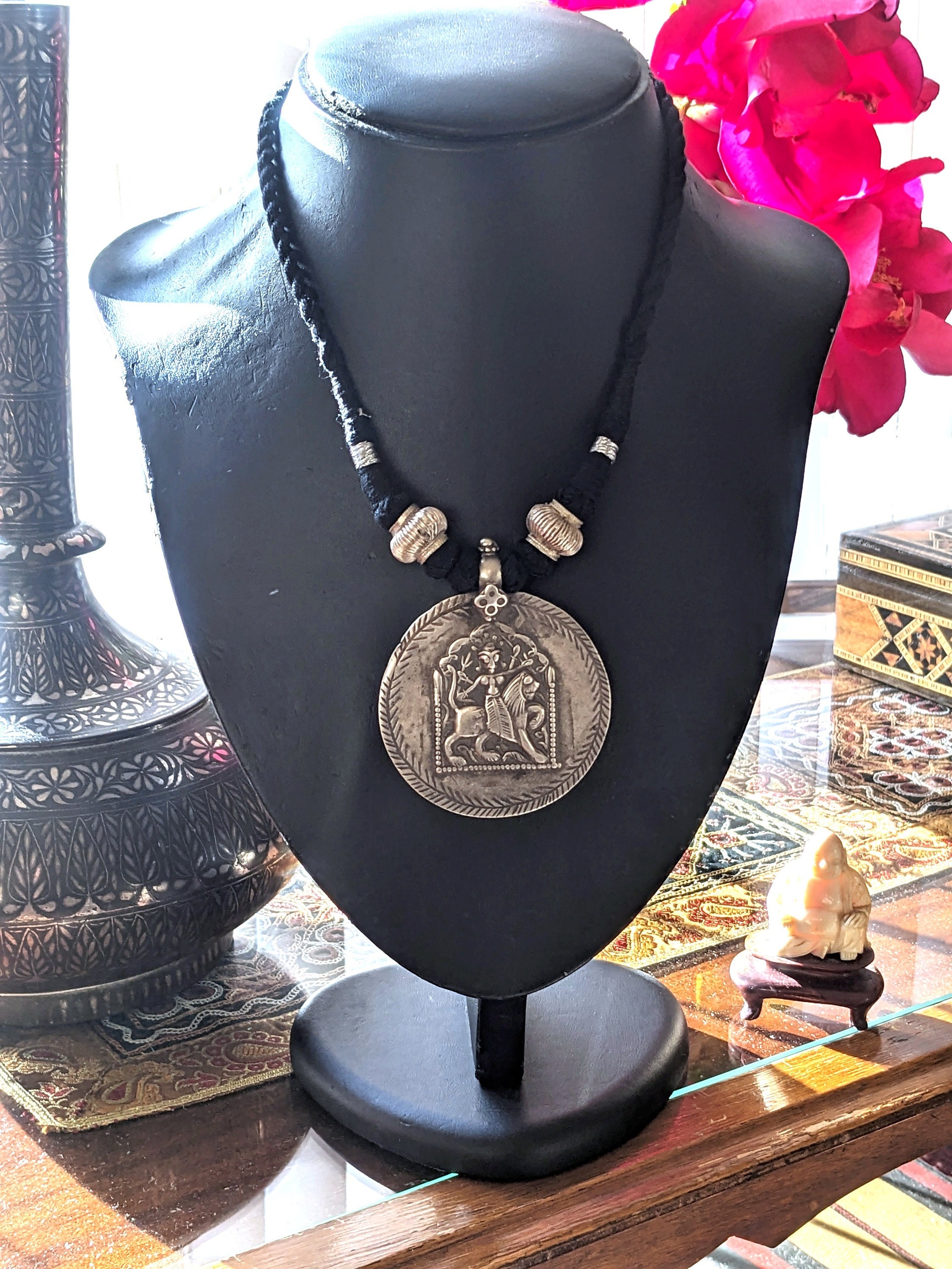 Antique Indian Amulet, Goddess Durga Pendant, High Grade Silver - Etsy