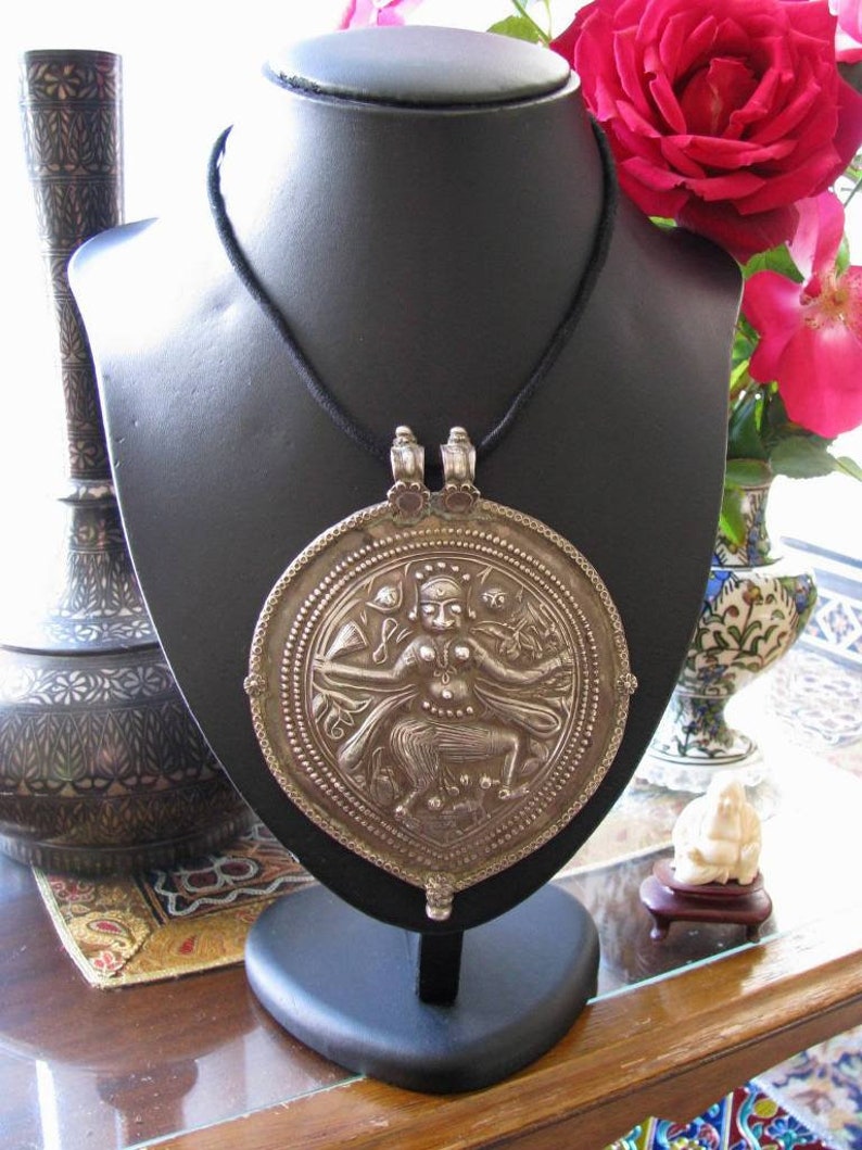 Indian Amulet Pendant, EXTRA LARGE, Antique Indian Amulet, Silver Hindu ...