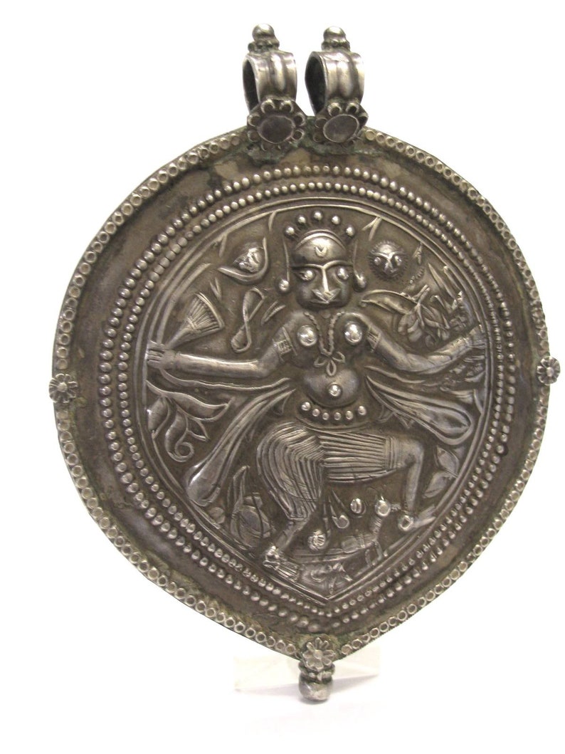 Indian Amulet Pendant, EXTRA LARGE, Antique Indian Amulet, Silver Hindu ...