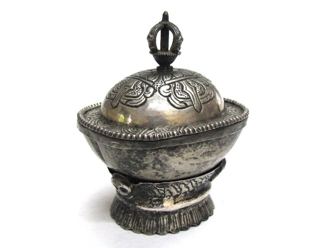 Antique Kapala Offering Bowl With Stand Antique Nepal Kapala - Etsy