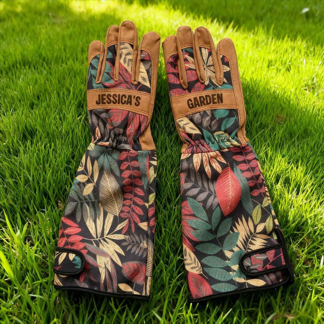 Personalized Long Gardening Gloves, Custom Name Leather Garden Gloves ...
