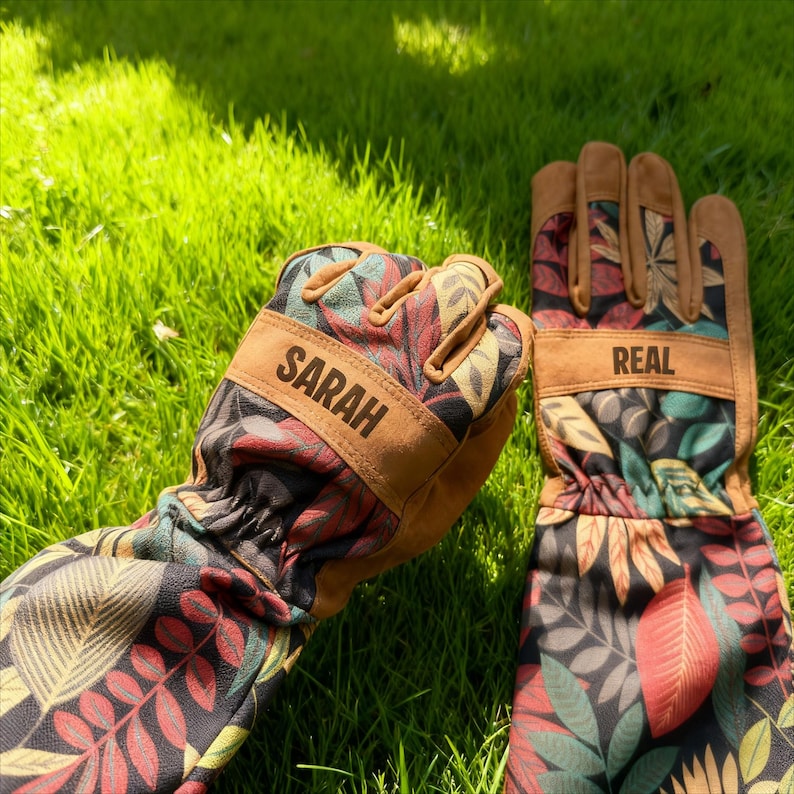 Personalized Long Gardening Gloves, Custom Name Leather Garden Gloves ...