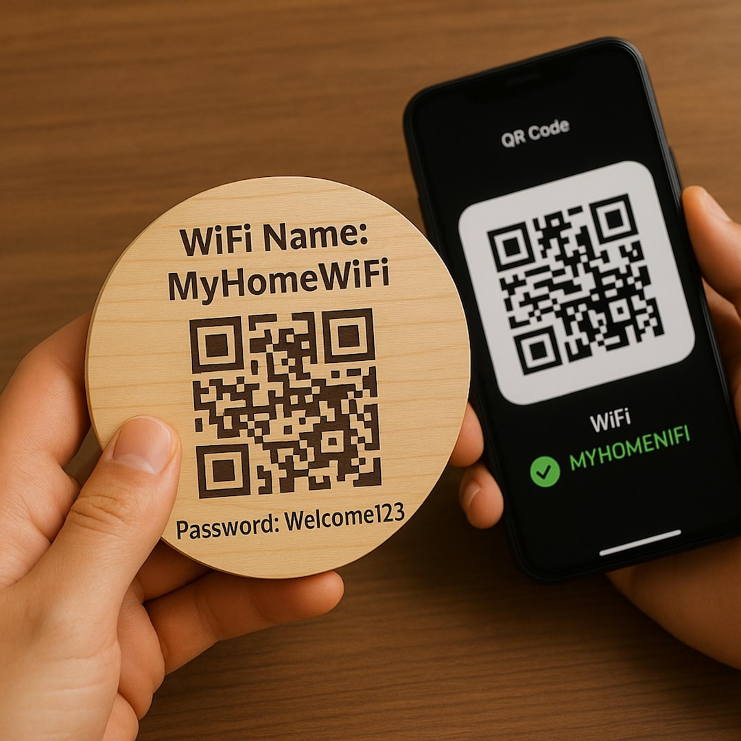 Custom Engraved Wood Wifi QR Code Coaster – Scan to Connect - Etsy