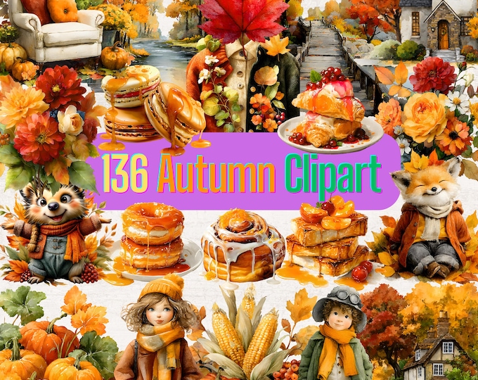 Autumn Clipart Set: Fall PNG Images, Lamppost Designs (commercial Use ...