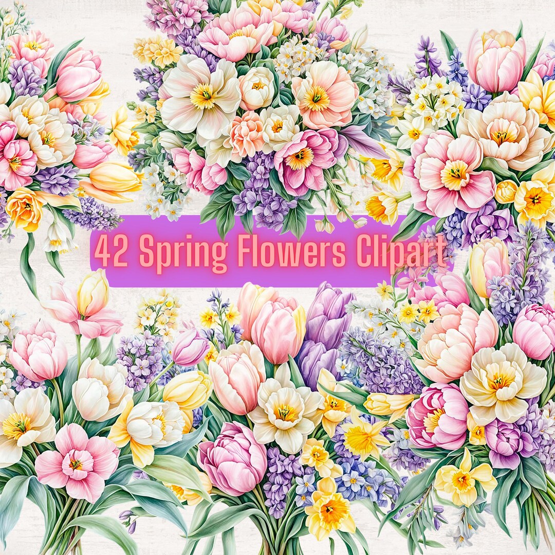 42 Spring Flowers Clipart Flowers Bouquet Clipart Printable Watercolor ...
