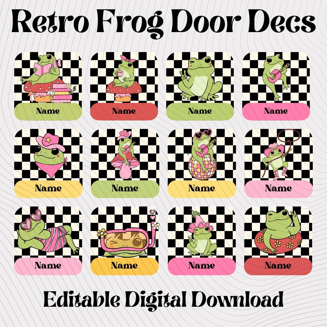 Retro / Groovy Frog Door Decs - Editable Digital Download (RA, Teacher ...