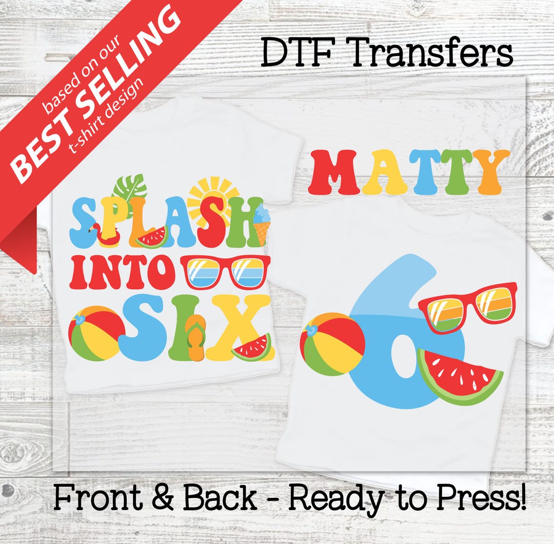 Splash Into SIX Birthday DTF Transfer for Front and Back of Shirt - Boy ...