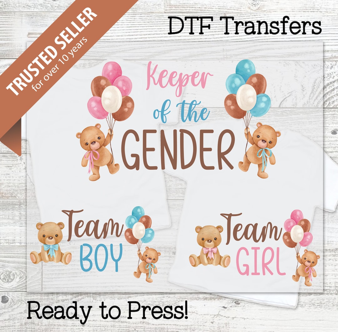 Gender Reveal Baby Shower DTF Transfer - Teddy Bear Theme, Gender ...