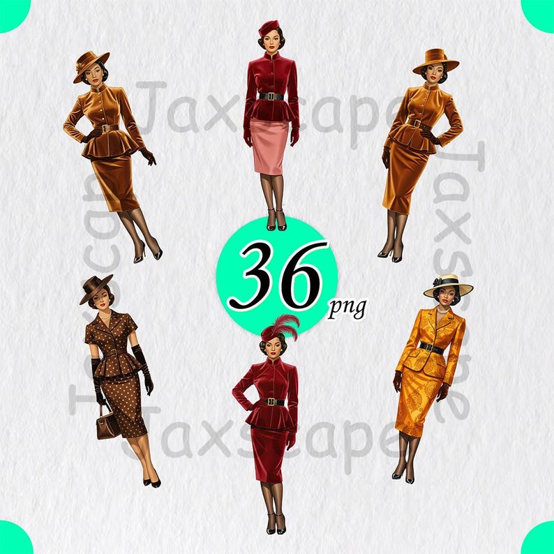 50s Retro Women Paper Dolls Clipart Bundle Png Lady Fussy Cuts Junk ...