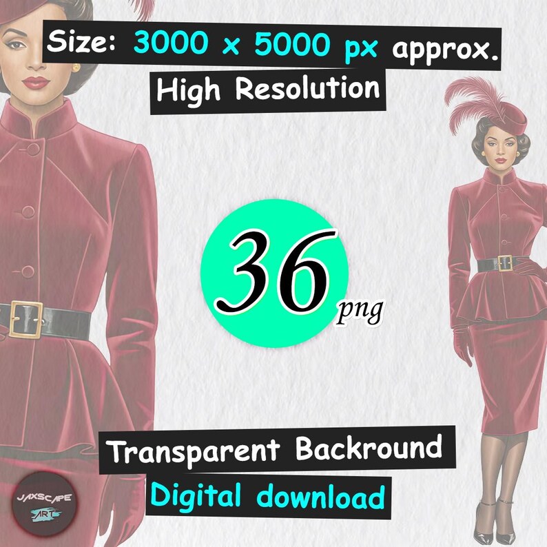 50s Retro Women Paper Dolls Clipart Bundle Png Lady Fussy Cuts Junk ...