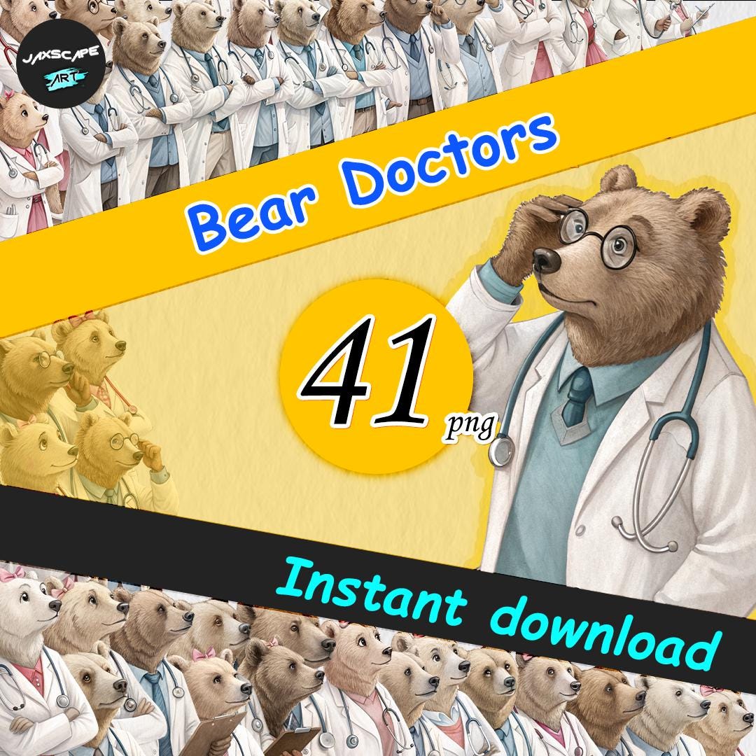Doctor Bear Clipart Cute Watercolor Teddy Medical in Scrubs With ...
