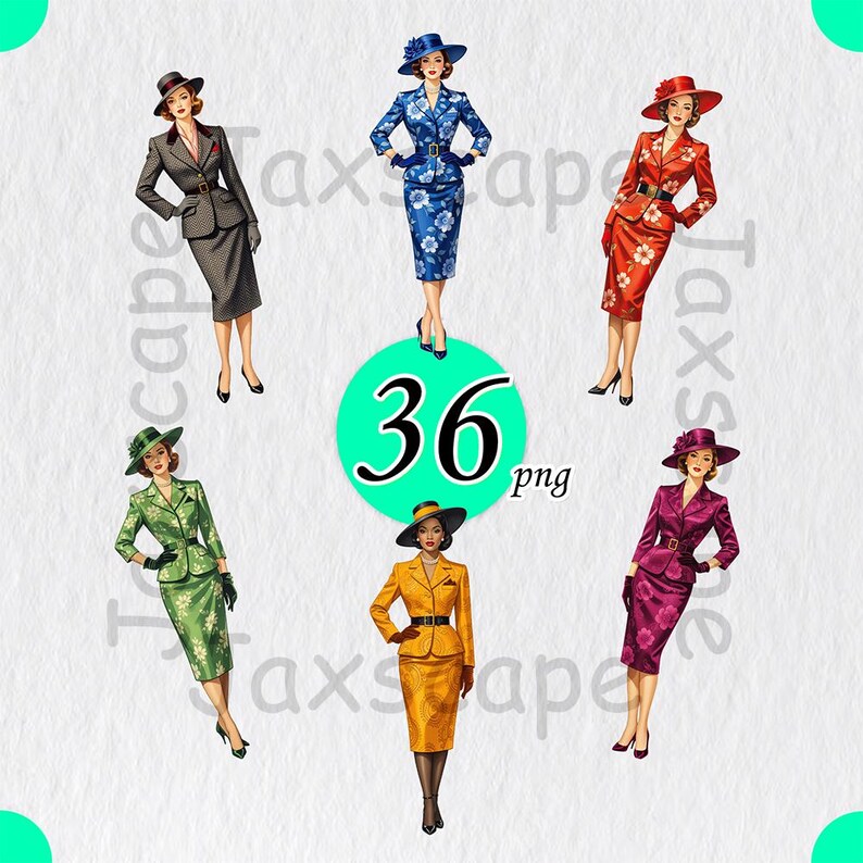 50s Retro Women Paper Dolls Clipart Bundle Png Lady Fussy Cuts Junk ...