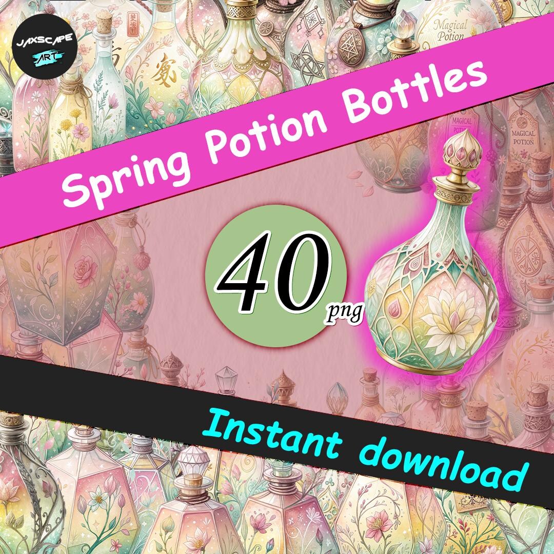 Spring Watercolor Potion Bottles Clipart PNG Magic Potions Bundle ...