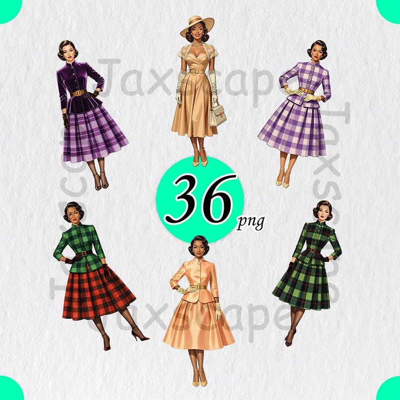 50s Retro Women Paper Dolls Clipart Bundle Png Lady Fussy Cuts Junk ...