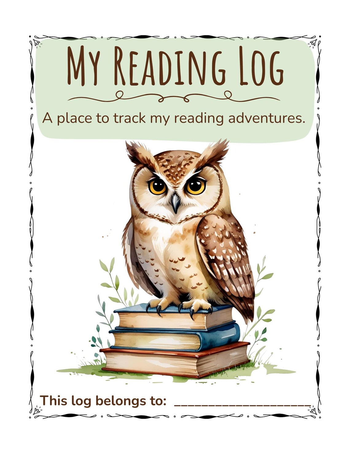 Owl Reading Log Printable | Kids Book Tracker, Coloring Page (digital ...