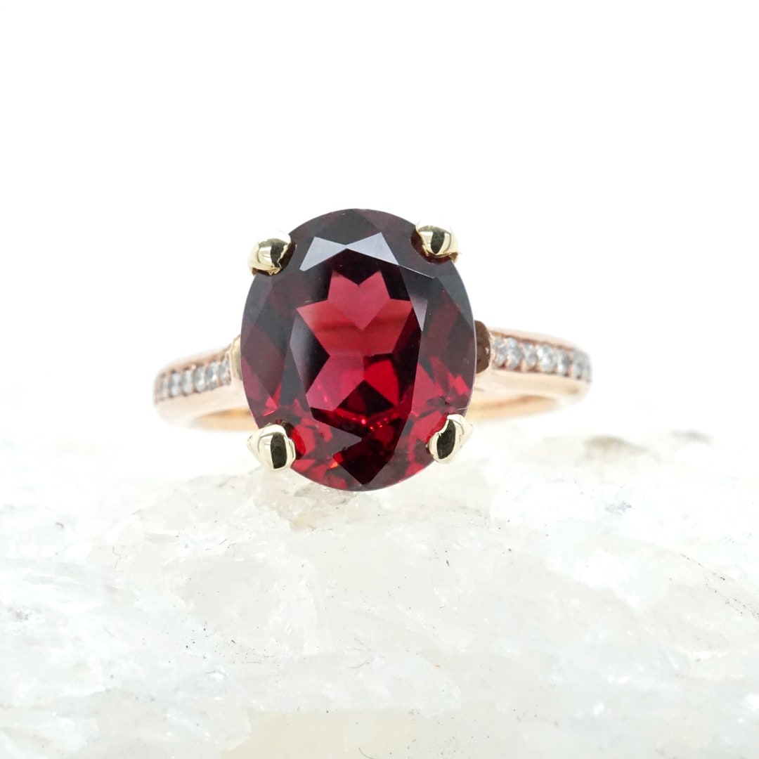 Oval Garnet Diamond Ring 14k Rose Gold, January Birthstone, 5 Carat - Etsy
