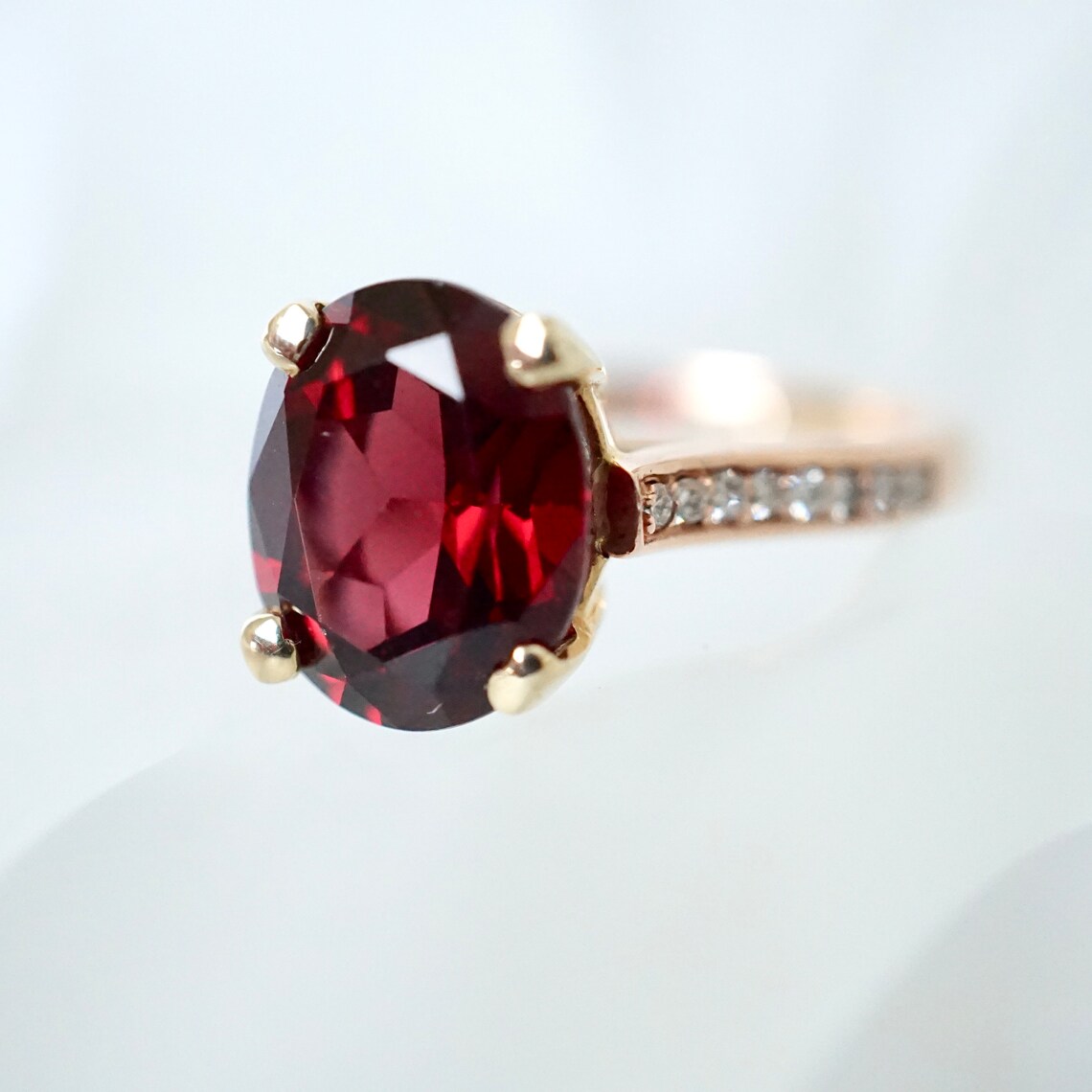 Oval Garnet Diamond Ring 14k Rose Gold January Birthstone - Etsy
