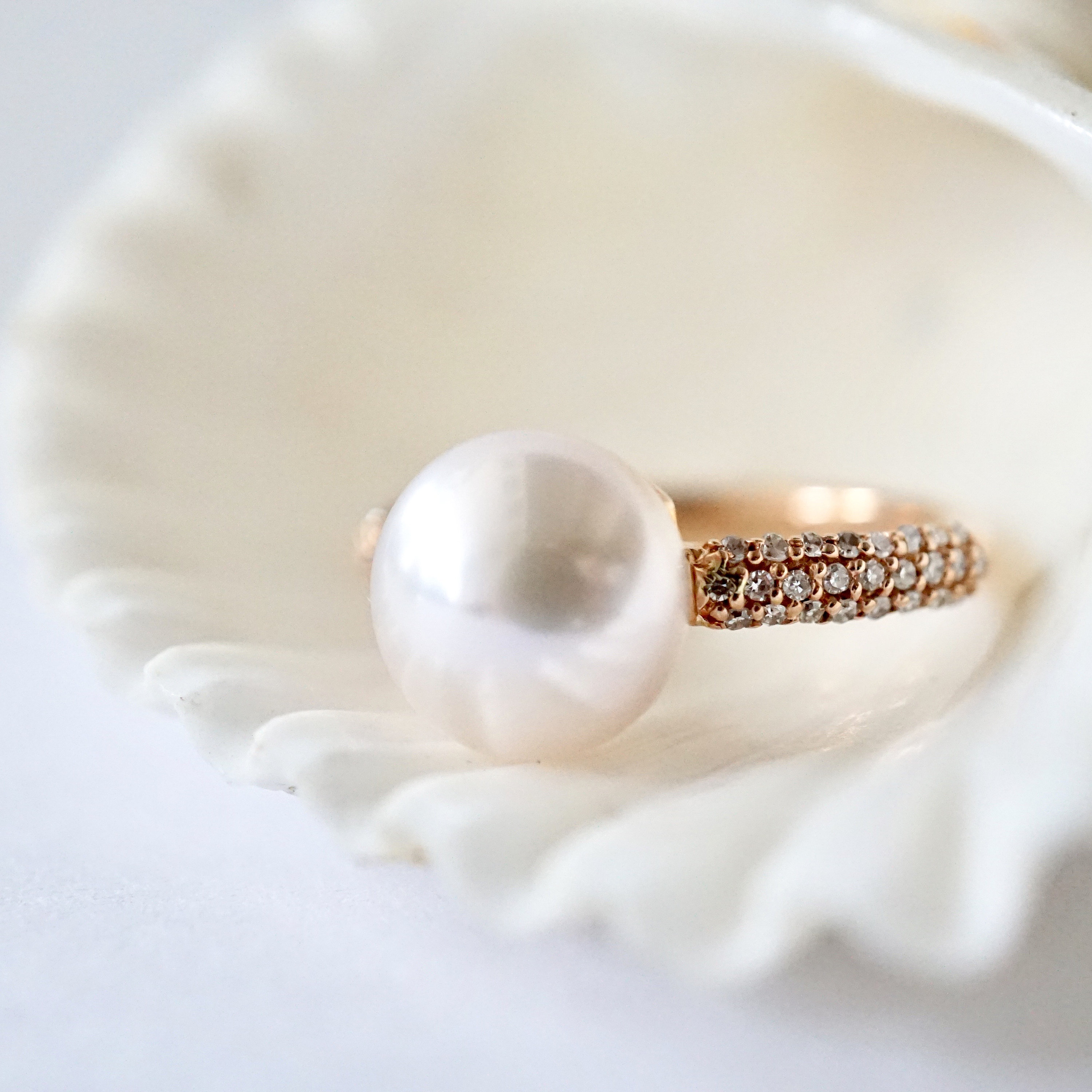 Pearl Diamond Ring 14k Rose Gold Pearl Engagement Ring Effy - Etsy