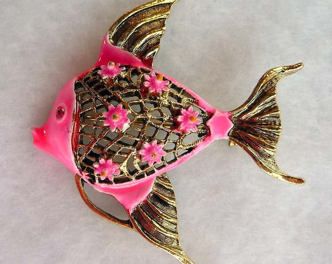 Hot Neon Pink Angel Fish Brooch Signed ART - RETRO - Etsy