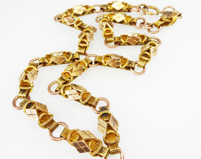 Antique Victorian Era Bookchain Necklace Reversible Rolled Gold Civil ...