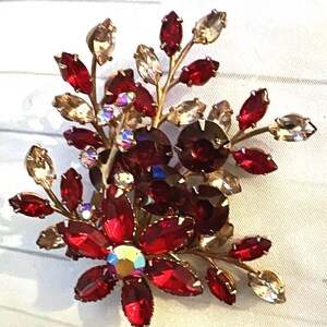 Vintage Red Rhinestone Brooch and Earring Set, 1950’s Demi Parure - Etsy