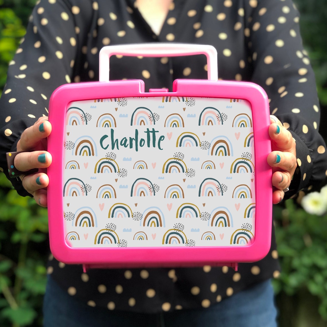 Rainbow Design School Lunch Box - Personalised Hygienic Plastic Carry ...