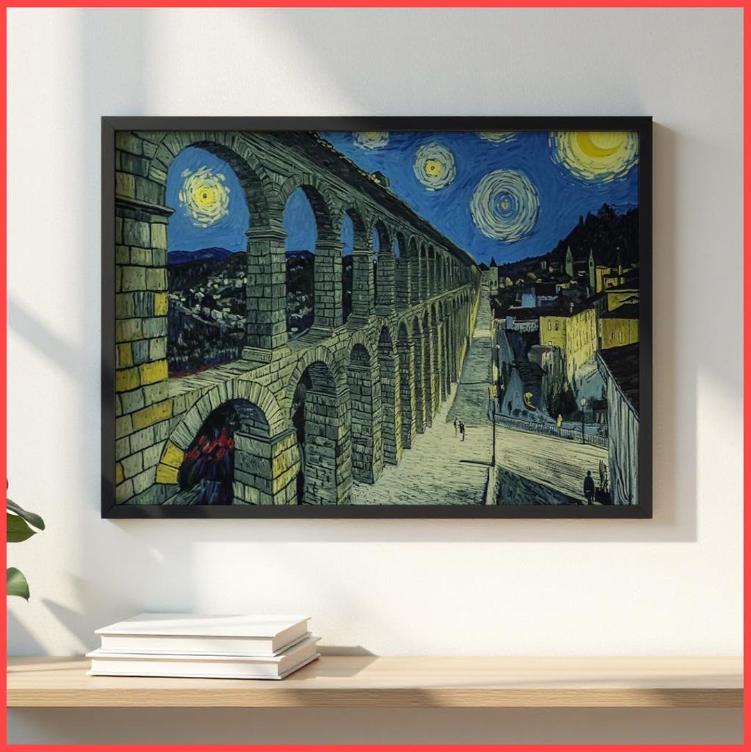 Segovia Travel Art Aqueduct Wall Art Print | Framed Poster | Van Gogh ...