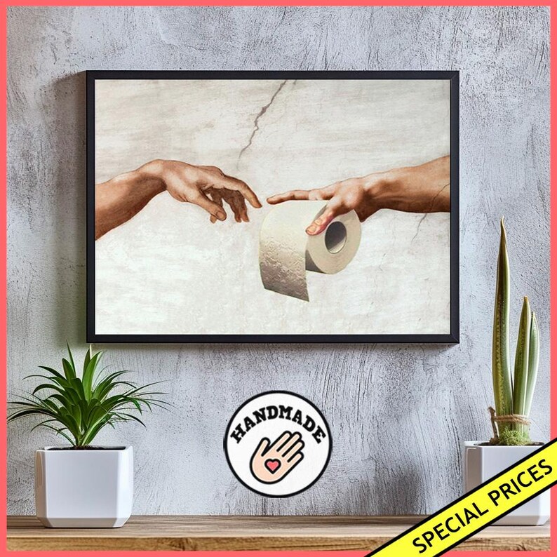 Bathroom Wall Art WC Creation of Adam Toilet Paper Bathroom Humor Funny ...