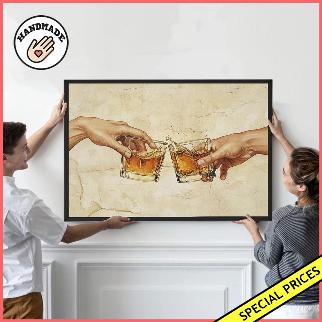 Whiskey Toast Hands Wall Art Print Michelangelo Parody | Framed Poster ...
