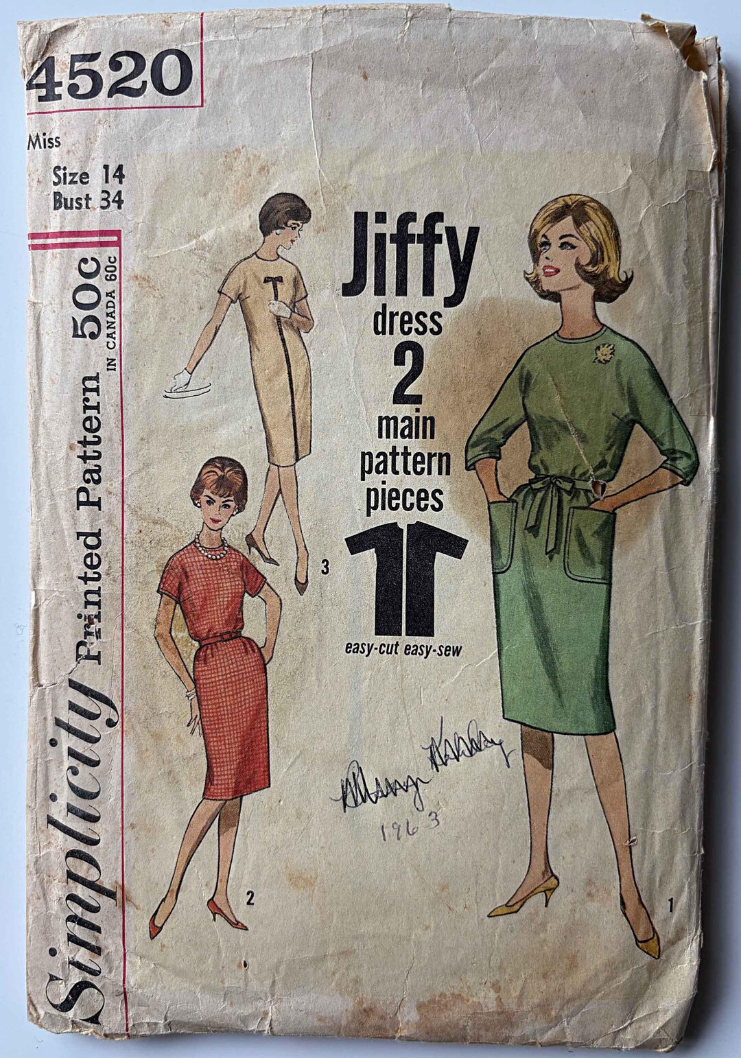 Vintage 60's Jiffy Dress Simplicity 4520 Sewing Pattern Size 14 CUT ...